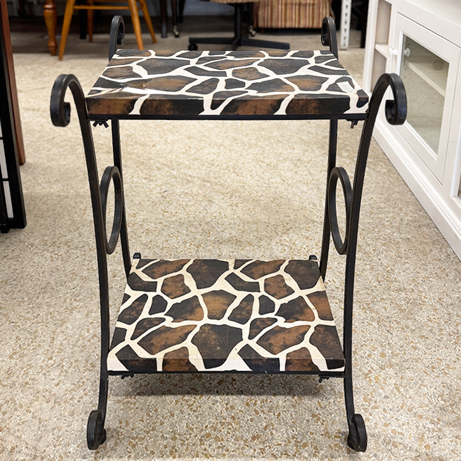 Accent table-black metal base, animal print top – The Exchange