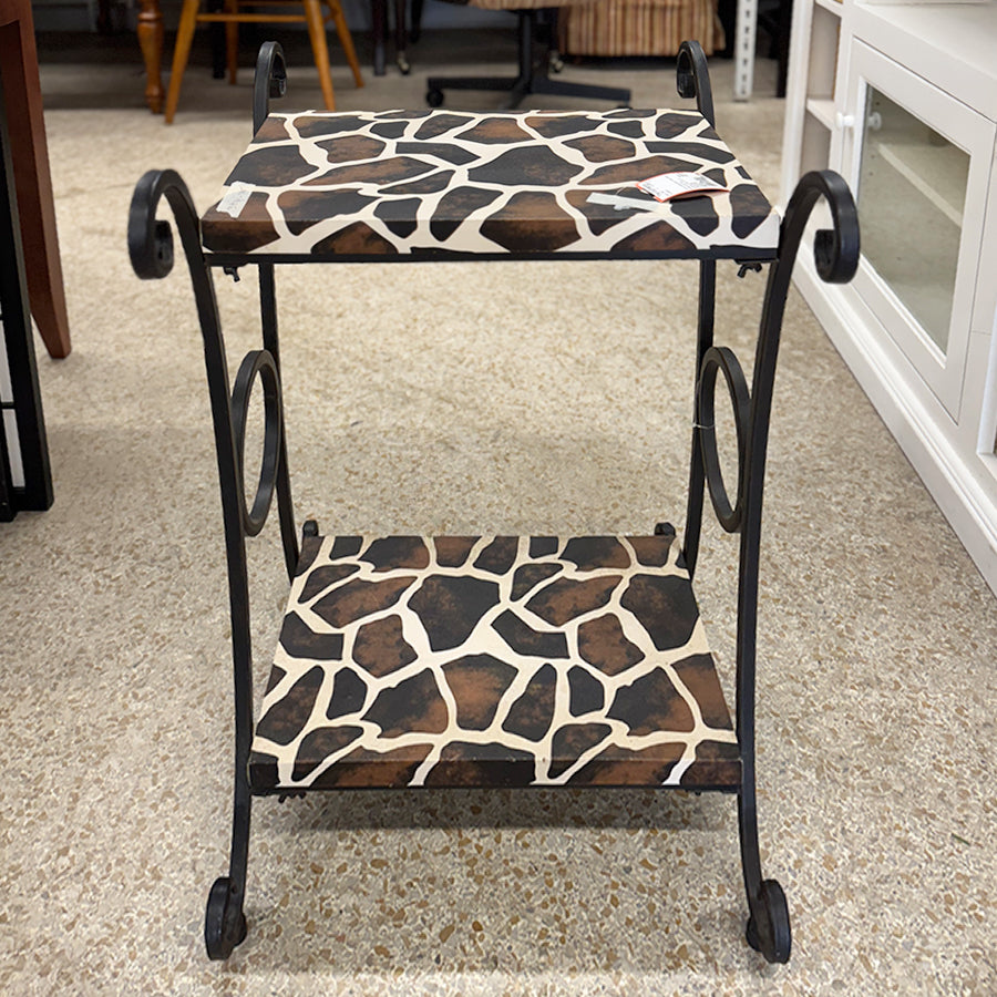 Accent table-black metal base, animal print top – The Exchange