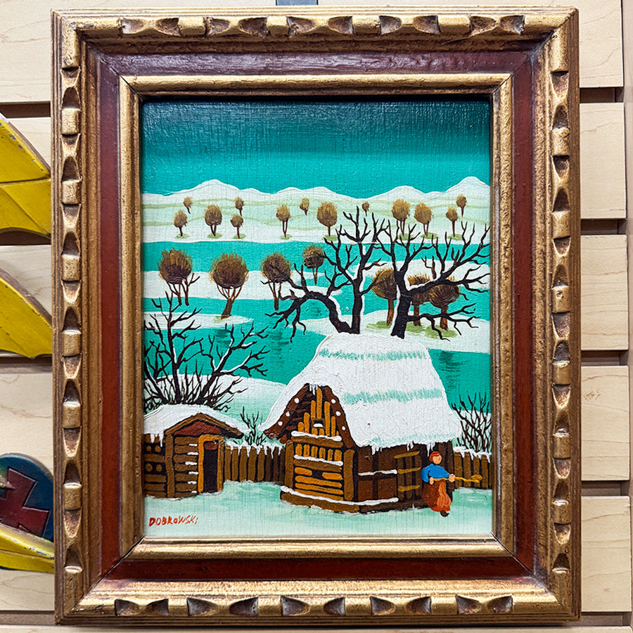 Dobrowski woman near cabin oil on wood – The Exchange